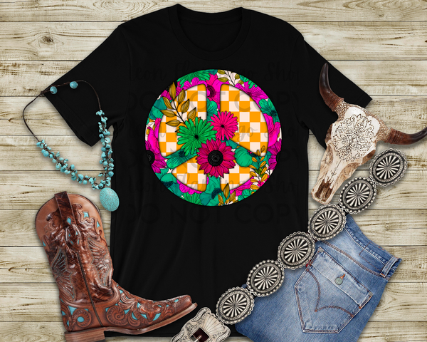 Floral Check Peace Sign DTF TRANSFER – TheNeonFlamingoShop